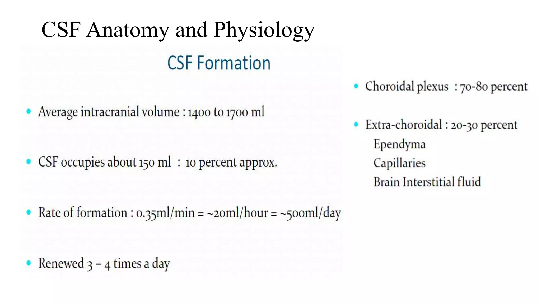 CSF Production, Dynamics and Physiology | PPTX