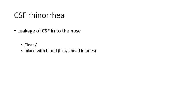 Csf rhinorrhea ppt | PPTX | Ear, Nose and Throat Conditions | Diseases ...