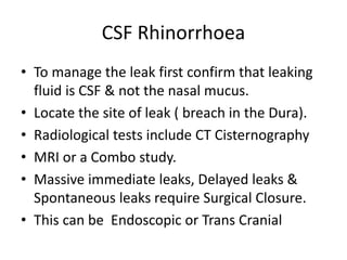 Csf rhinorrhoea endoscopic repair | PPTX