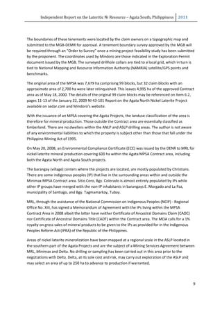 INDEPENDENT REPORT ON THE NICKEL LATERITE RESOURCE - AGATA SOUTH ...