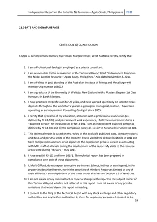 INDEPENDENT REPORT ON THE NICKEL LATERITE RESOURCE - AGATA SOUTH ...