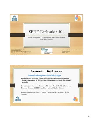 SBHC Evaluation 101: Demonstrating the Value of Your SBHC | PDF