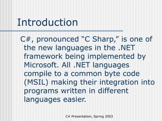 C# Overview. Fundamentals of C#.Net Language | PPT