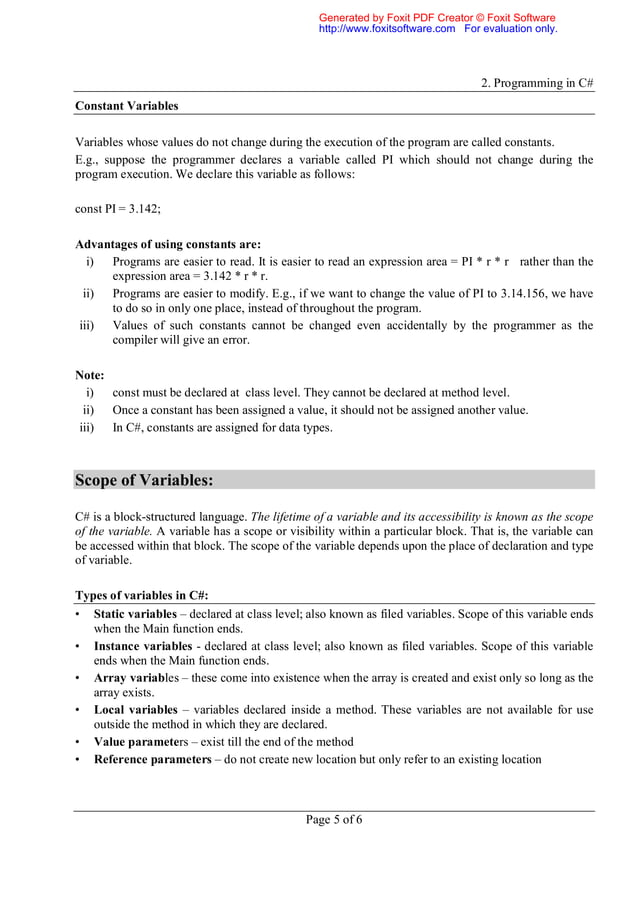 C sharp chap2 | PDF | Programming Languages | Computing