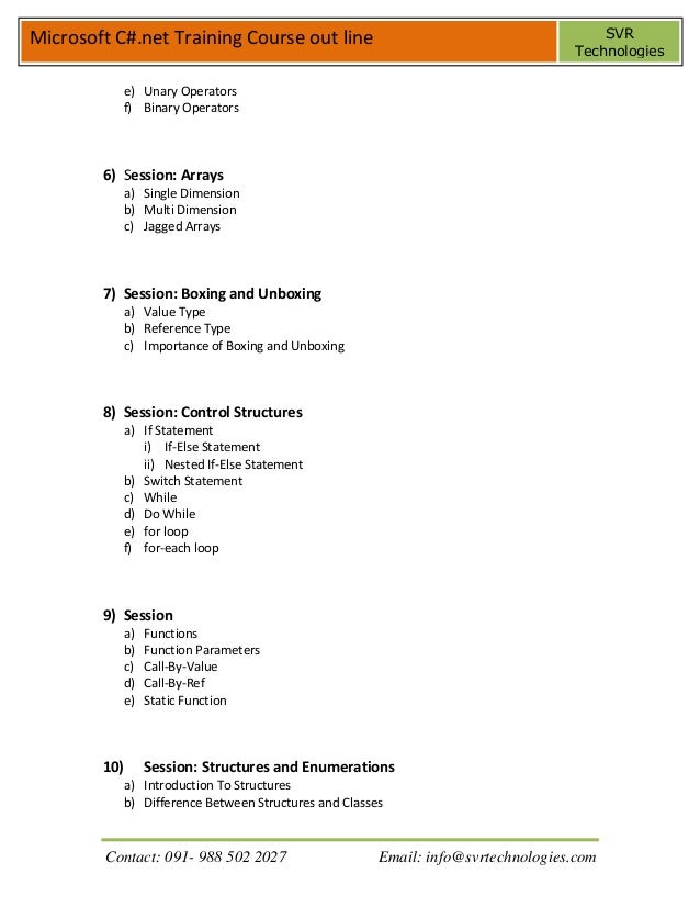 C Training Course Out Line By Svr Technologies 