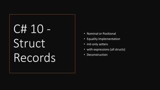 C# 9 and 10 - What's cool? | PDF