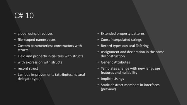 C# 9 and 10 - What's cool? | PDF