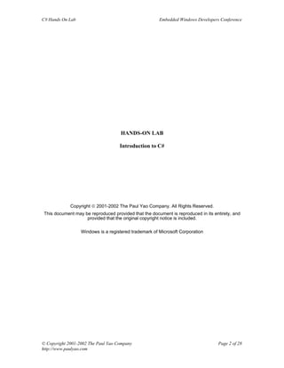 Csharp Hands On Lab Paul Yao | DOC | Programming Languages | Computing