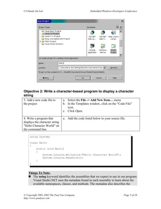 Csharp Hands On Lab Paul Yao | DOC | Programming Languages | Computing
