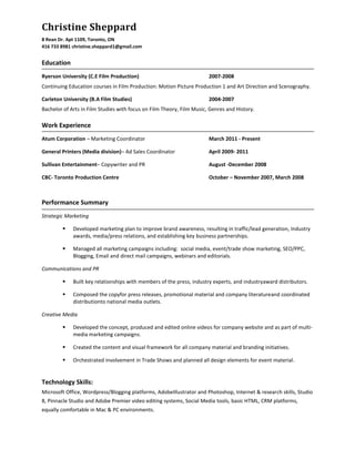 Christine Sheppard Resume 2012/2013 | DOCX