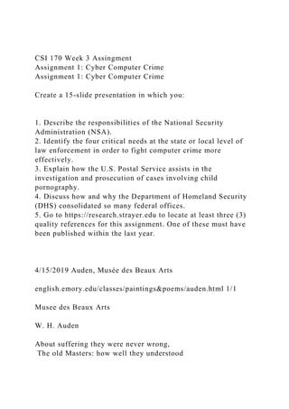 CSI 170 Week 3 AssingmentAssignment 1 Cyber Computer CrimeAss.docx ...