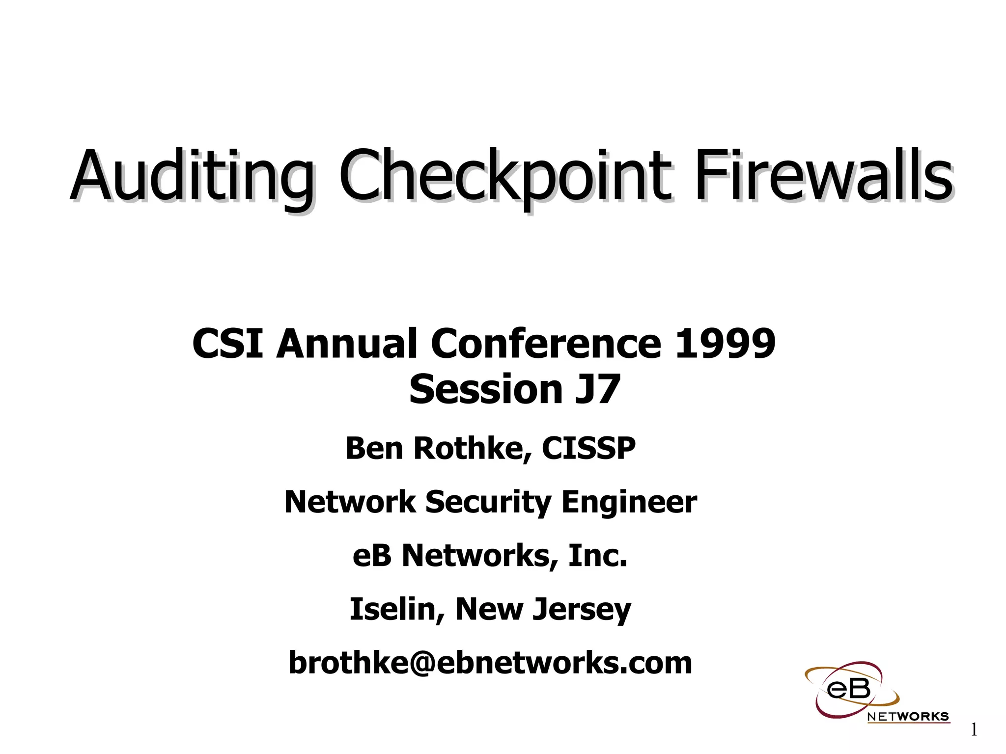 Auditing Check Point Firewalls | PPT