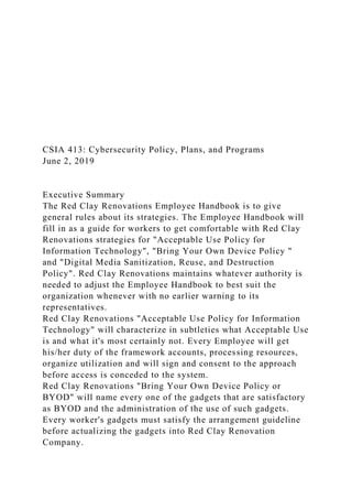 CSIA 413 Cybersecurity Policy, Plans, and Programs.docx | Internet ...