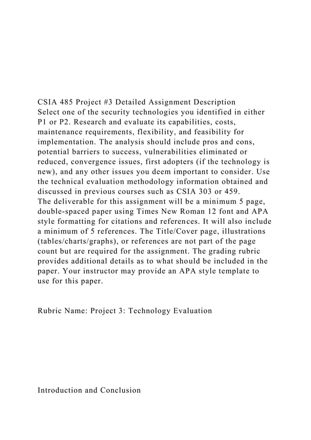 CSIA 485 Project #3 Detailed Assignment DescriptionSelec.docx