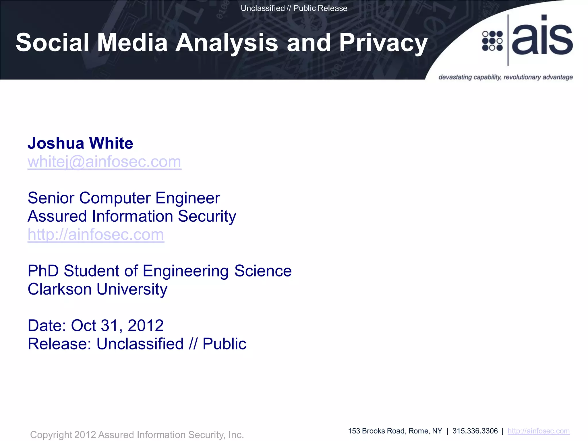 CSIAC - Social Media Analysis and Privacy | PPT