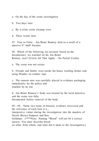 CSI EXAM CHAPTERS 1 THROUGH 4 1. True or False The analys | DOCX