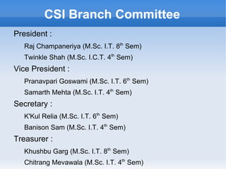 CSI Student Branch Introduction | PPT