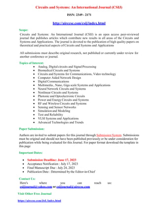 Circuits and Systems: An International Journal (CSIJ) | PDF