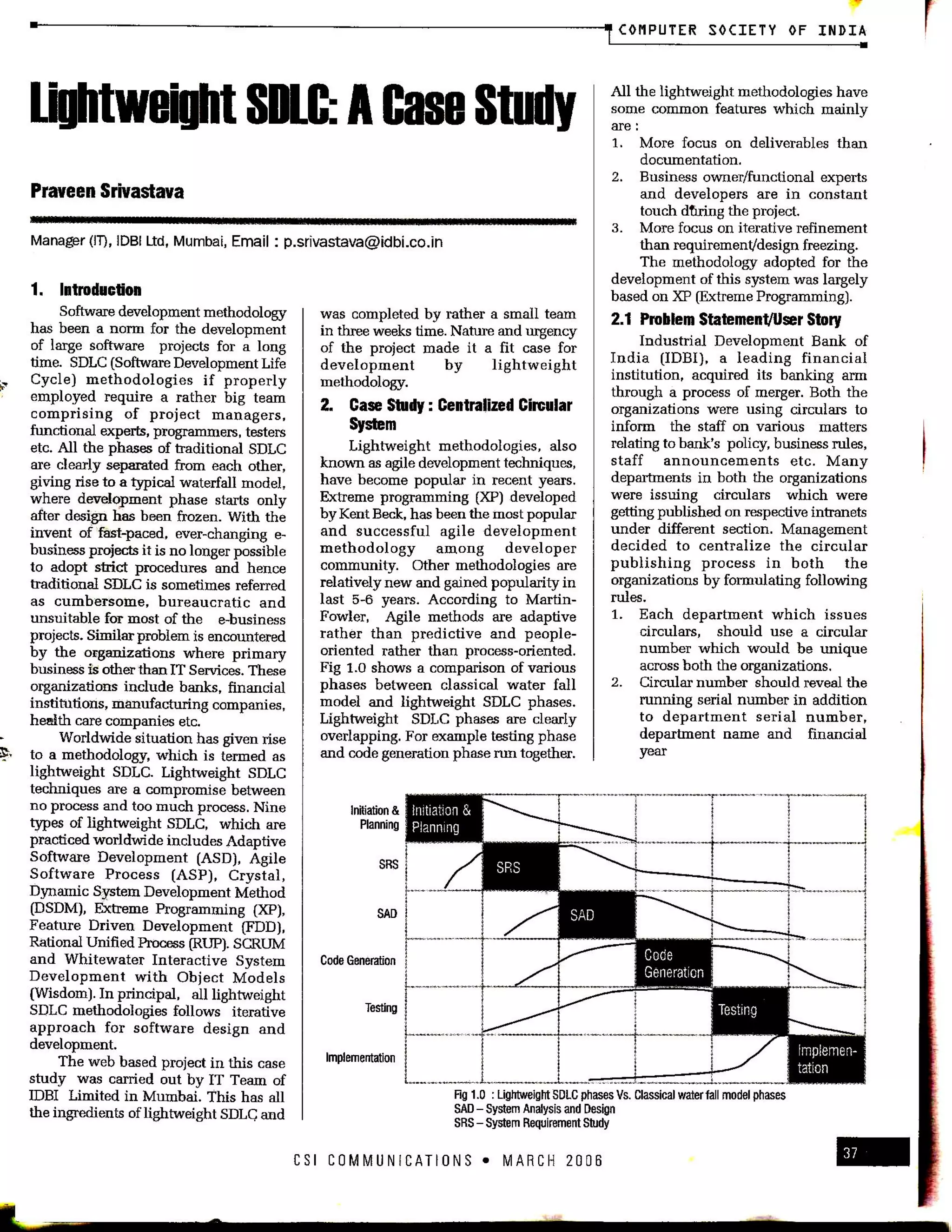 Lightweight SDLC : A case study | PDF