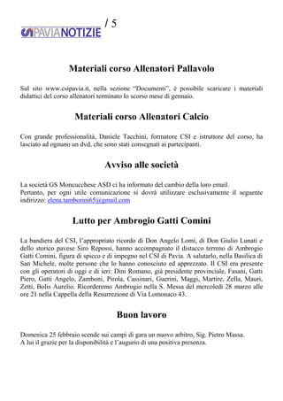 Csi Pavia Notizie n.5 del 06.02.18