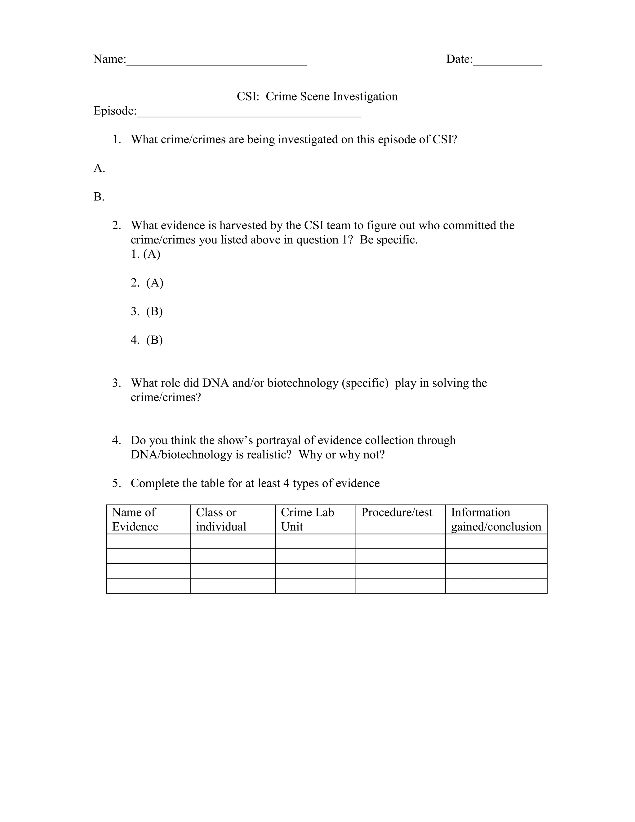 Csi question sheet | DOCX | Crime & Harmful Acts to Individuals ...