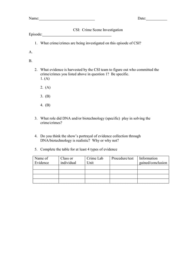 Csi question sheet | DOCX | Crime & Harmful Acts to Individuals ...