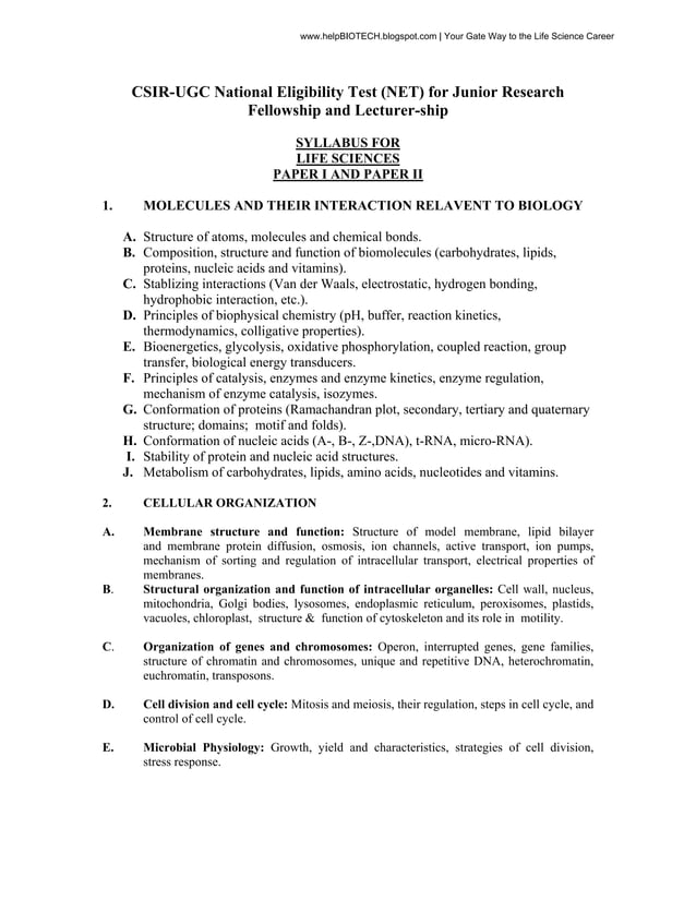 Csir syllabus paper 2011 | PDF | Genetics | Science