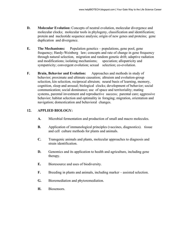 Csir syllabus paper 2011 | PDF | Genetics | Science