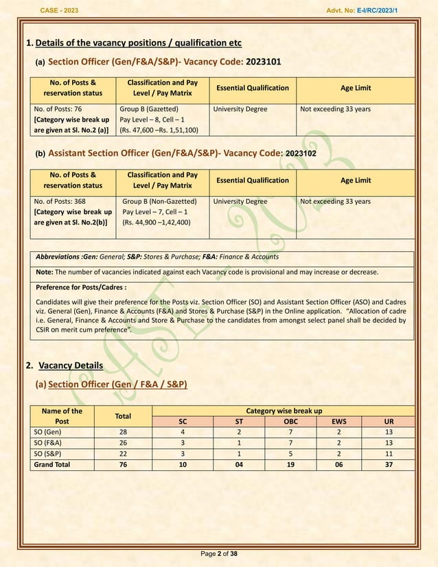 section officer vaccancy and assistant section | PDF