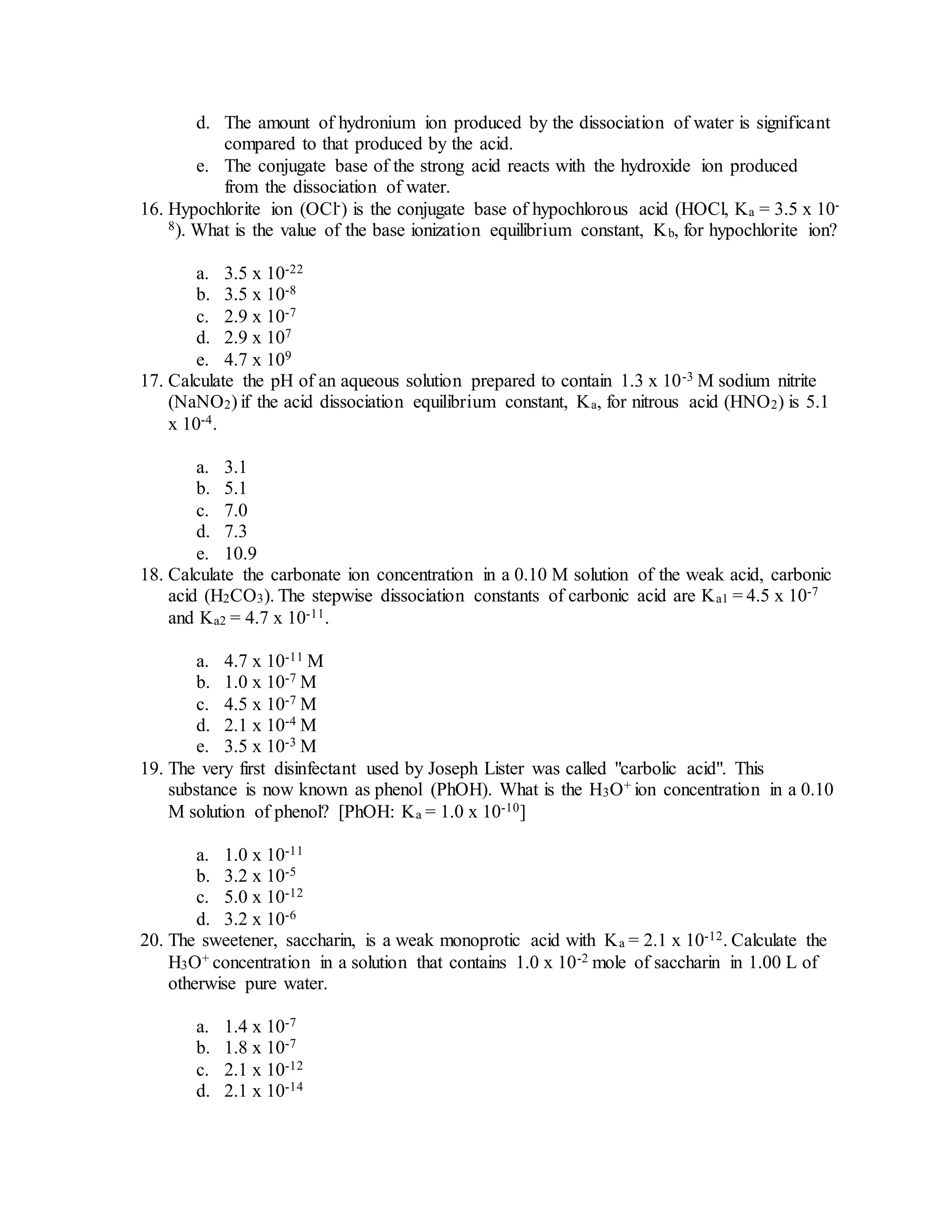 Csir chemistry acid base equilibrium question paper | DOCX