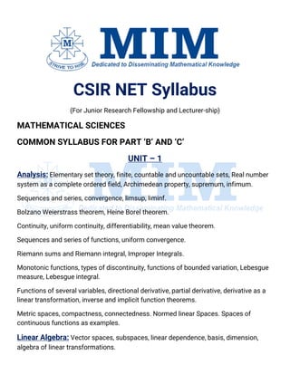 DOWNLOADS CSIR NET Mathematical Sciences Syllabus - 2025 | PDF