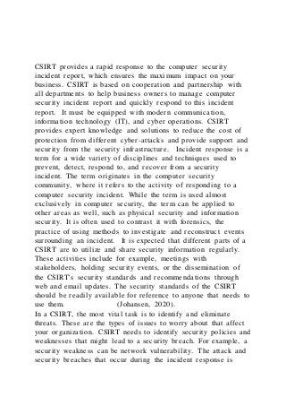 CSIRT provides a rapid response to the computer security inciden | PDF