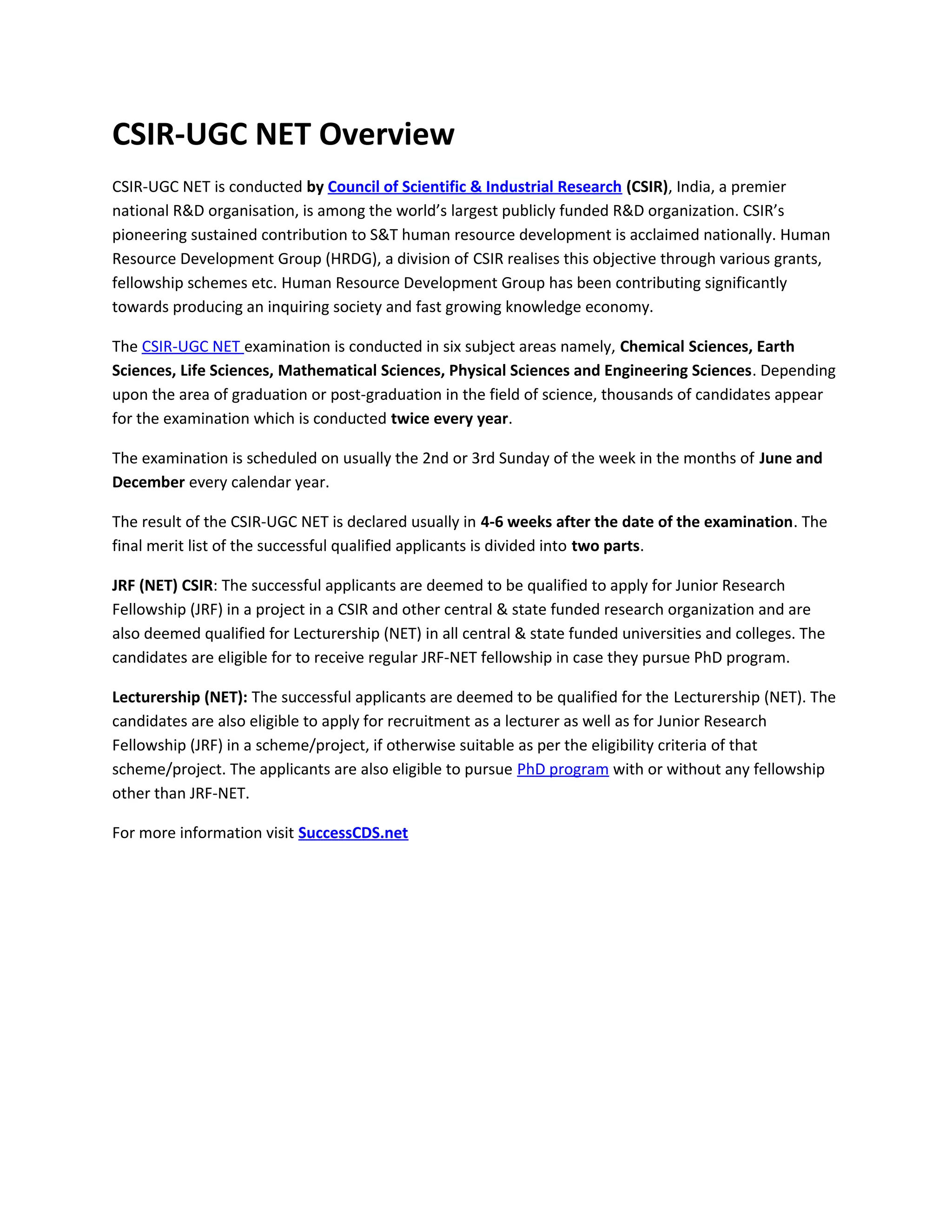 CSIR-UGC NET Overview | DOC