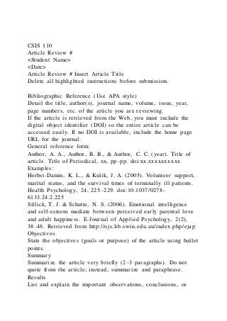 CSIS 110Article Review #Student NameDateArticle Review | DOCX