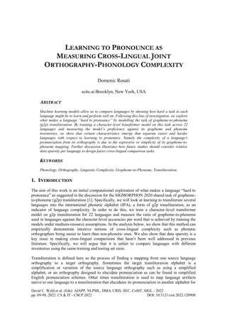 Learning to Pronounce as Measuring Cross Lingual Joint Orthography Phonology Complexity | PDF