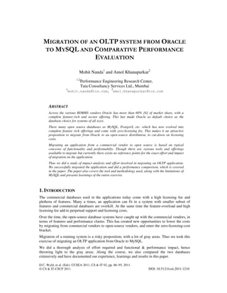 MIGRATION OF AN OLTP SYSTEM FROM ORACLE TO MYSQL AND COMPARATIVE ...
