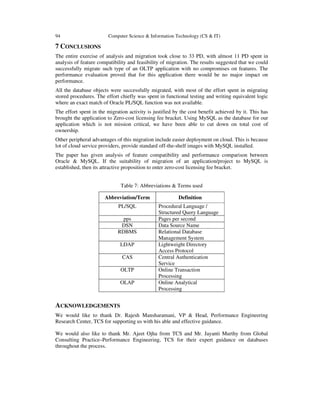 MIGRATION OF AN OLTP SYSTEM FROM ORACLE TO MYSQL AND COMPARATIVE PERFORMANCE EVALUATION | PDF