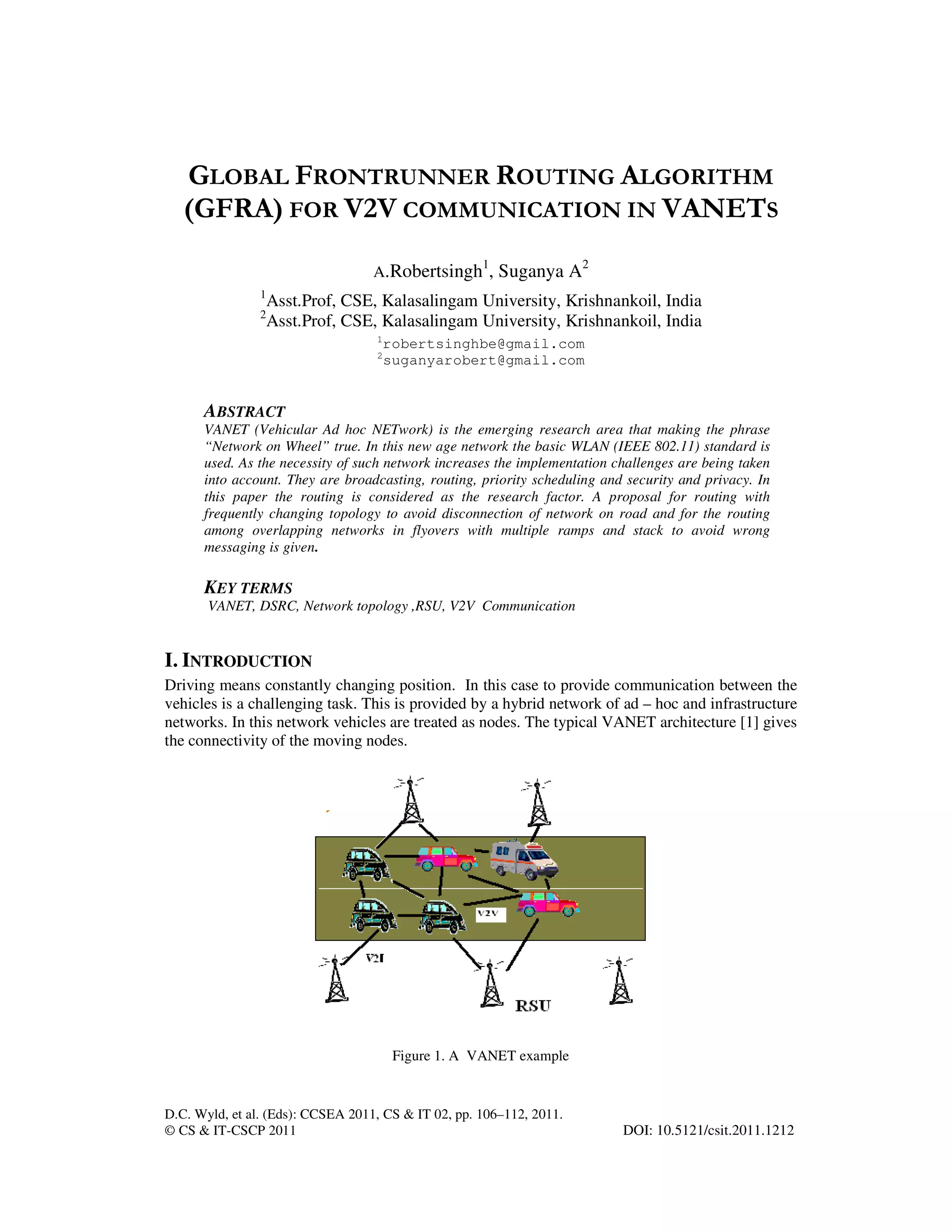 GLOBAL FRONTRUNNER ROUTING ALGORITHM (GFRA) FOR V2V COMMUNICATION IN VANETS | PDF