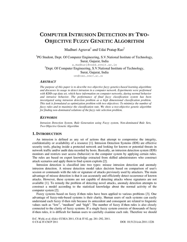 Computer Intrusion Detection By Twoobjective Fuzzy Genetic Algorithm Pdf