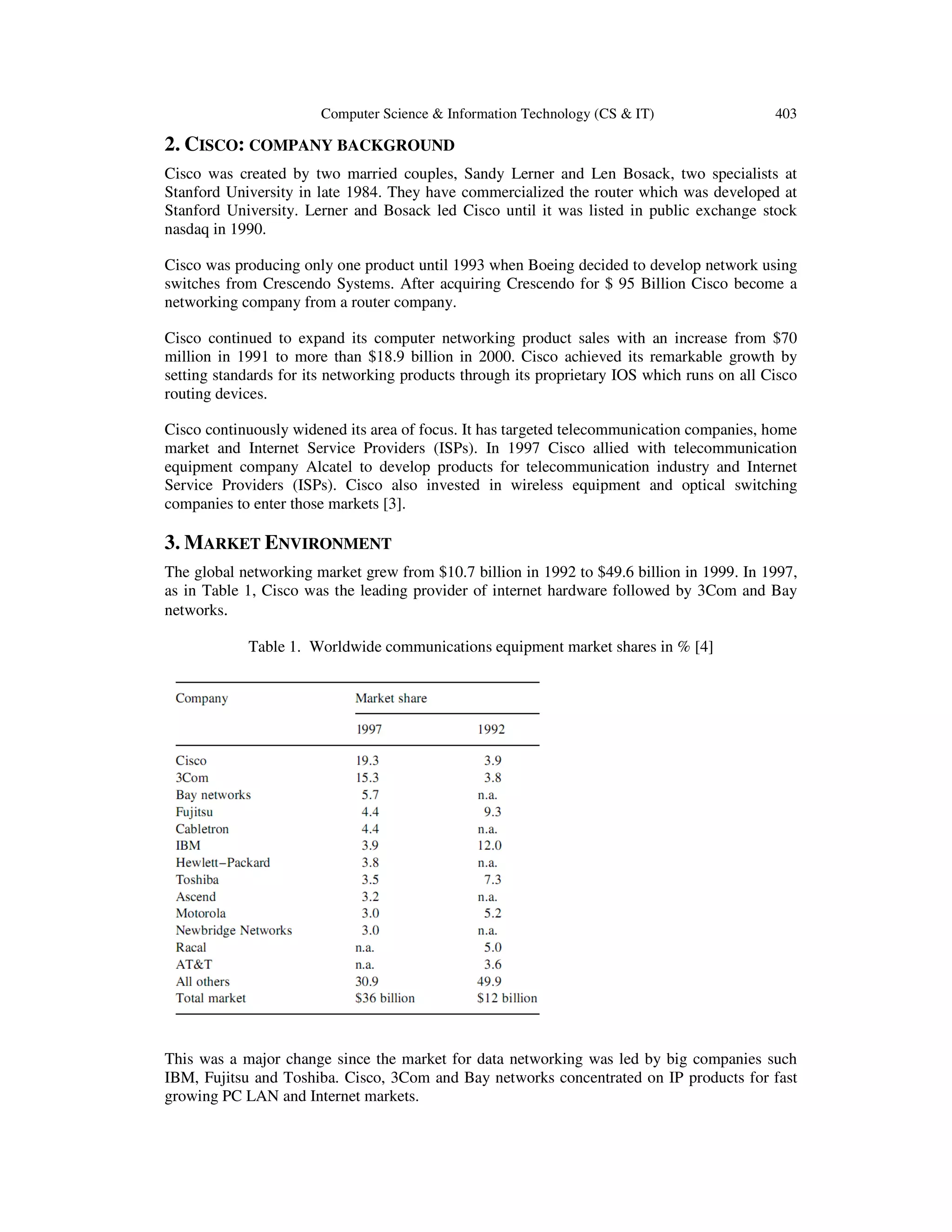CISCO SYSTEM’S STRATEGIC USE OF THE INTERNET AND BUSINESS APPLICATIONS ...