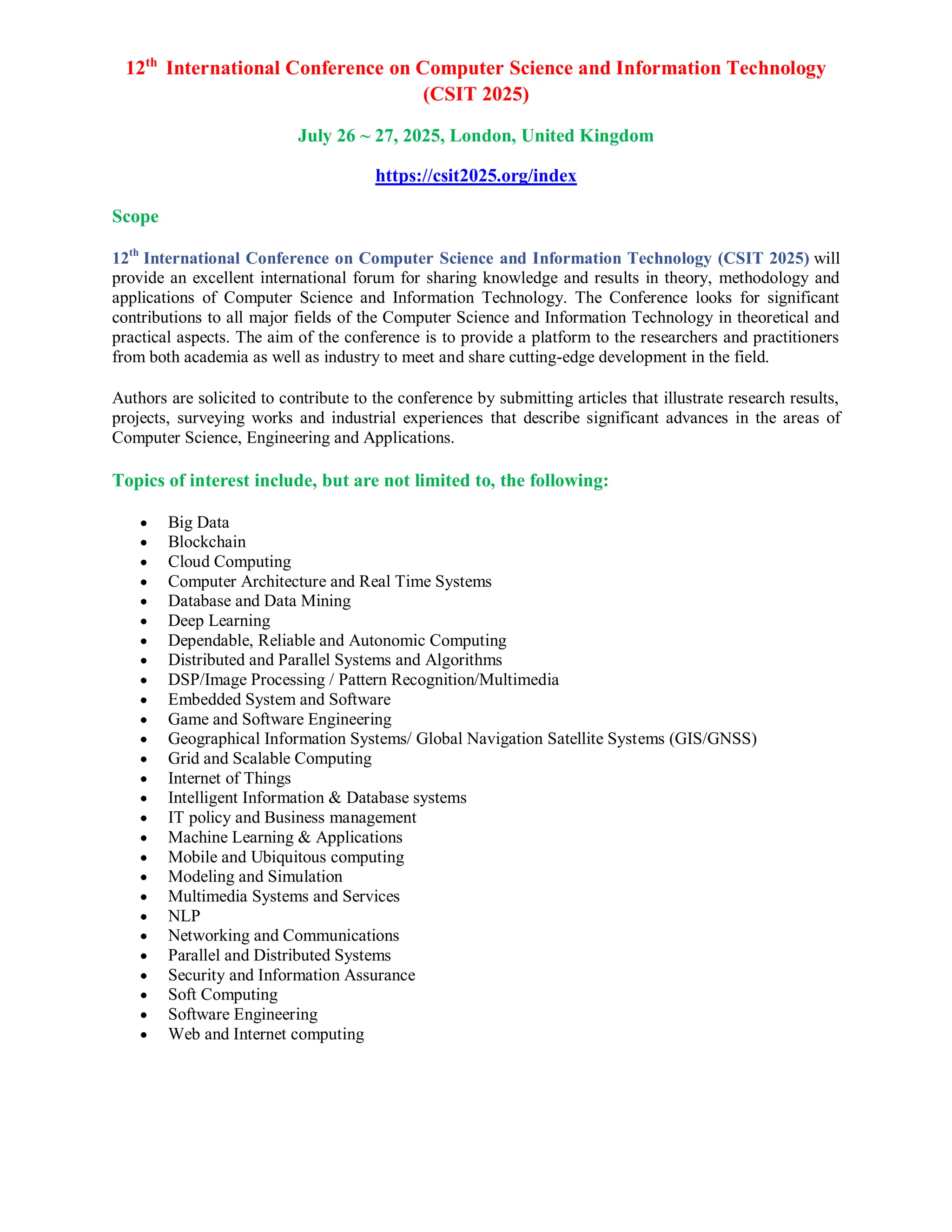 12th International Conference on Computer Science and Information Technology (CSIT 2025) | PDF