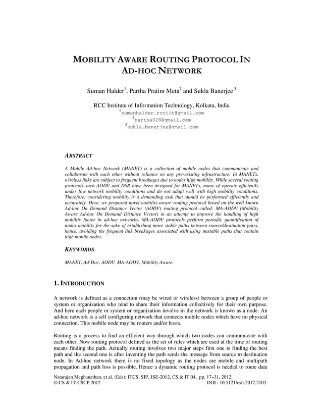 MOBILITY AWARE ROUTING PROTOCOL IN AD-HOC NETWORK | PDF
