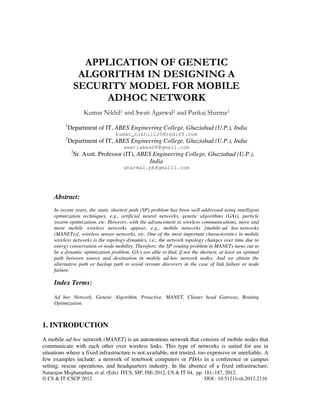 APPLICATION OF GENETIC ALGORITHM IN DESIGNING A SECURITY MODEL FOR MOBILE ADHOC NETWORK | PDF ...