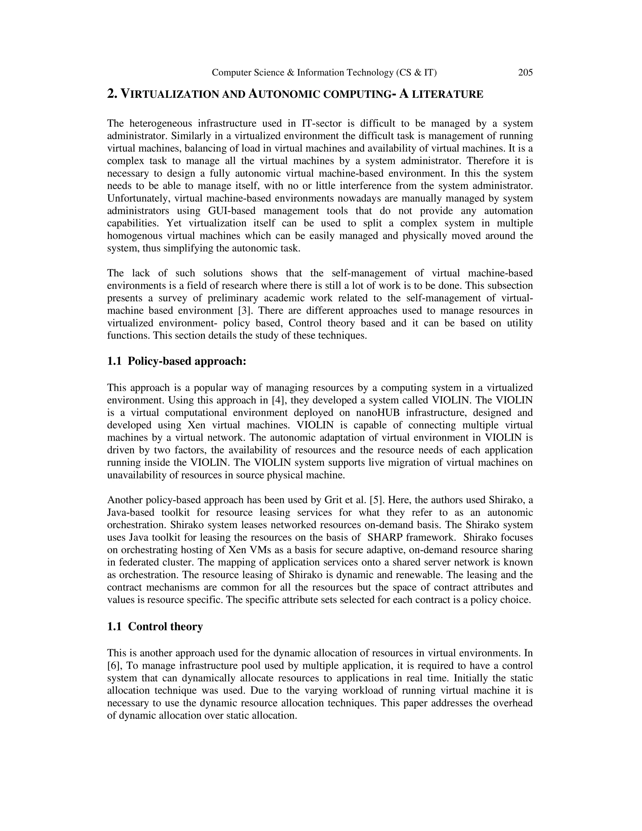 APPLICATION OF AUTONOMIC COMPUTING PRINCIPLES IN VIRTUALIZED ENVIRONMENT | PDF