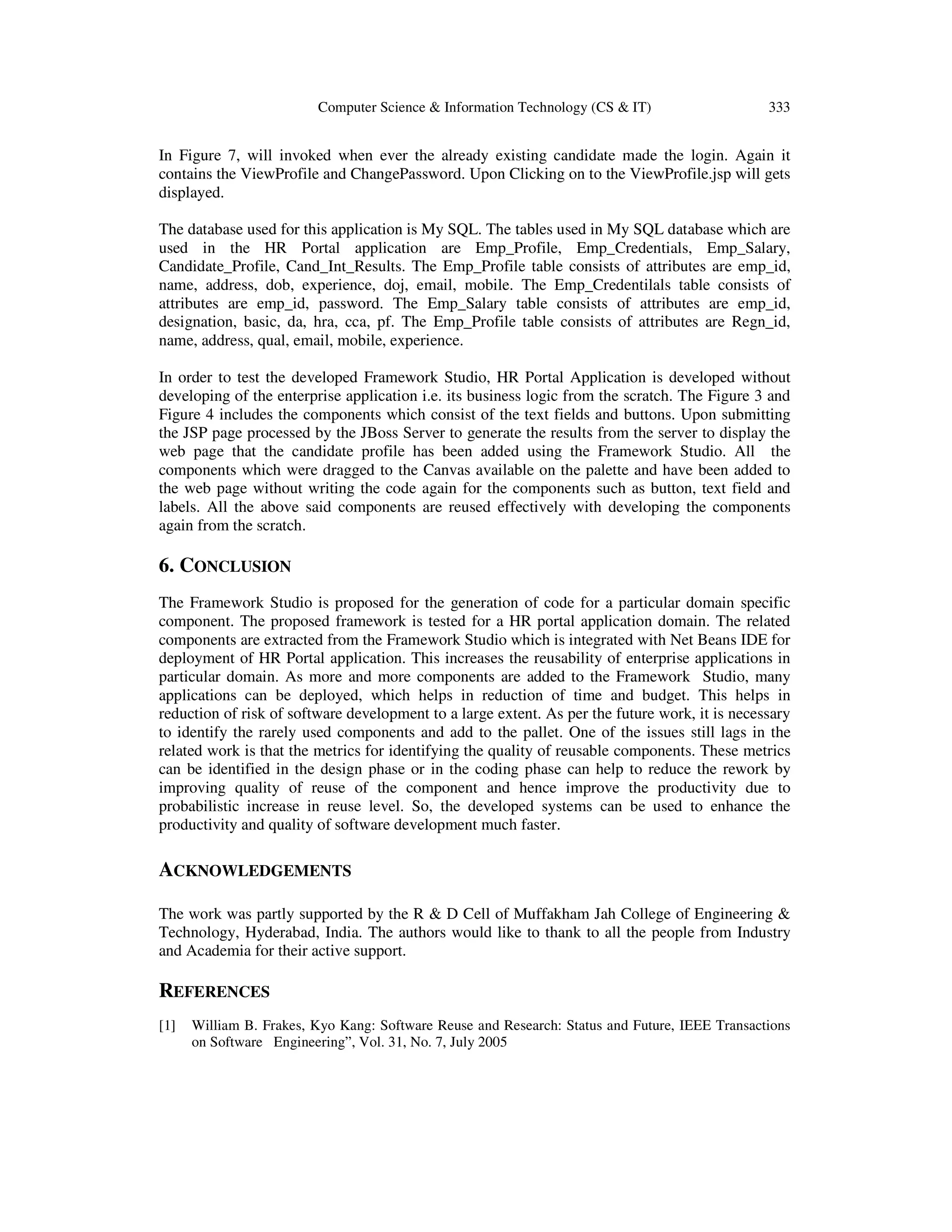 A FRAMEWORK STUDIO FOR COMPONENT REUSABILITY | PDF