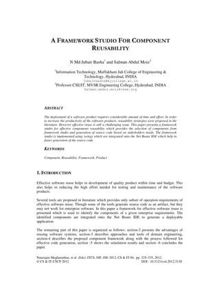 A FRAMEWORK STUDIO FOR COMPONENT REUSABILITY | PDF