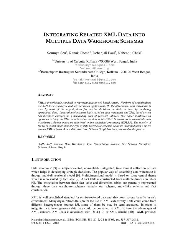 INTEGRATING RELATED XML DATA INTO MULTIPLE DATA WAREHOUSE SCHEMAS | PDF
