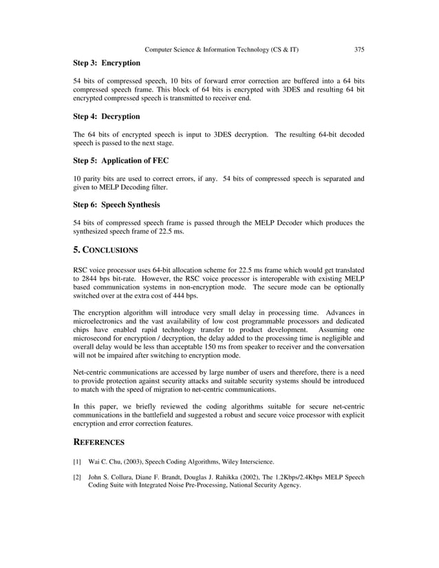 SYMMETRIC ENCRYPTION ALGORITHM IN SPEECH CODING FOR DEFENCE COMMUNICATIONS | PDF