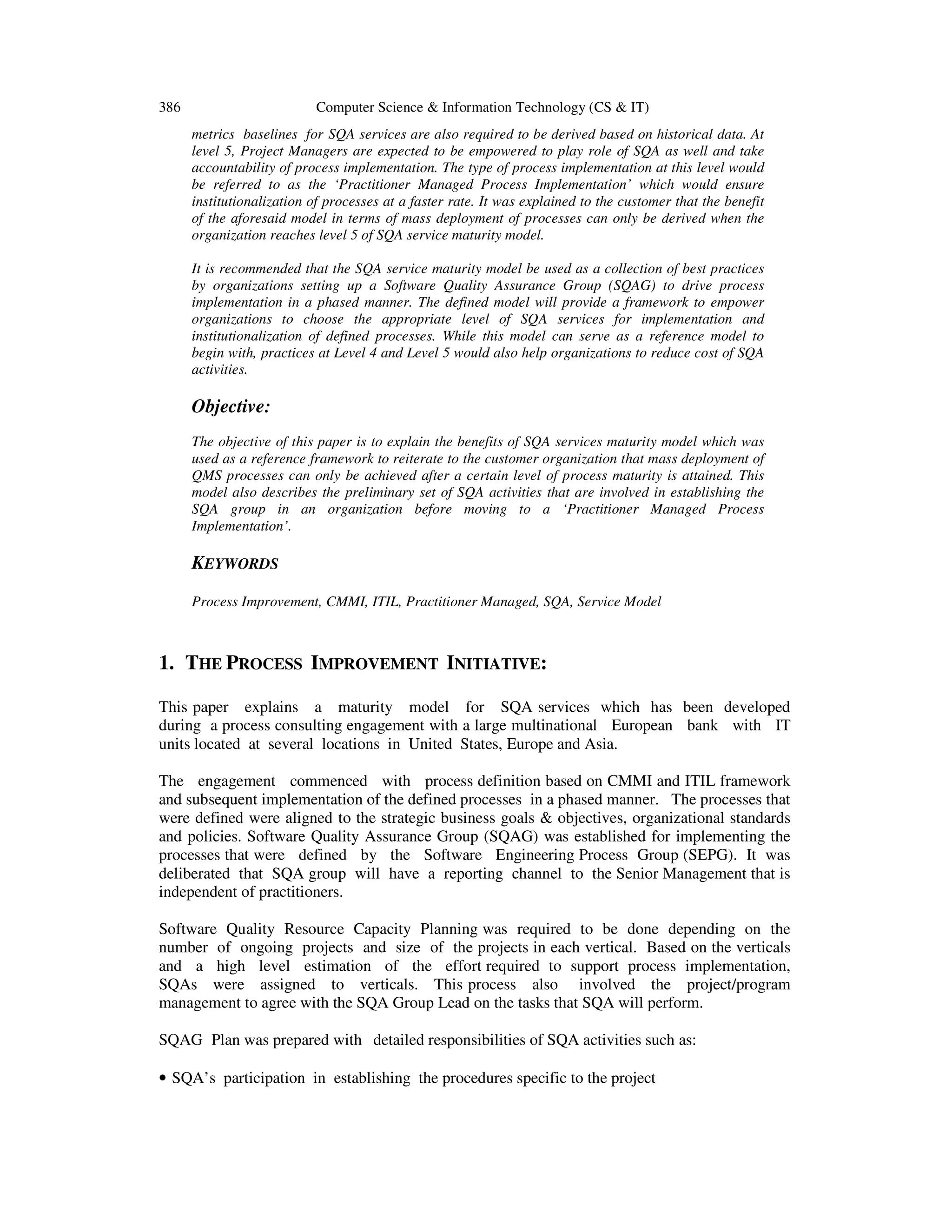 AN INNOVATIVE SQA SERVICE MATURITY MODEL USING CMMI AND ITIL | PDF