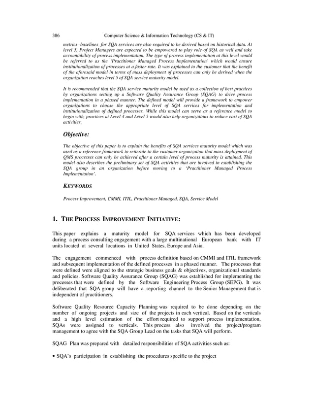 AN INNOVATIVE SQA SERVICE MATURITY MODEL USING CMMI AND ITIL | PDF